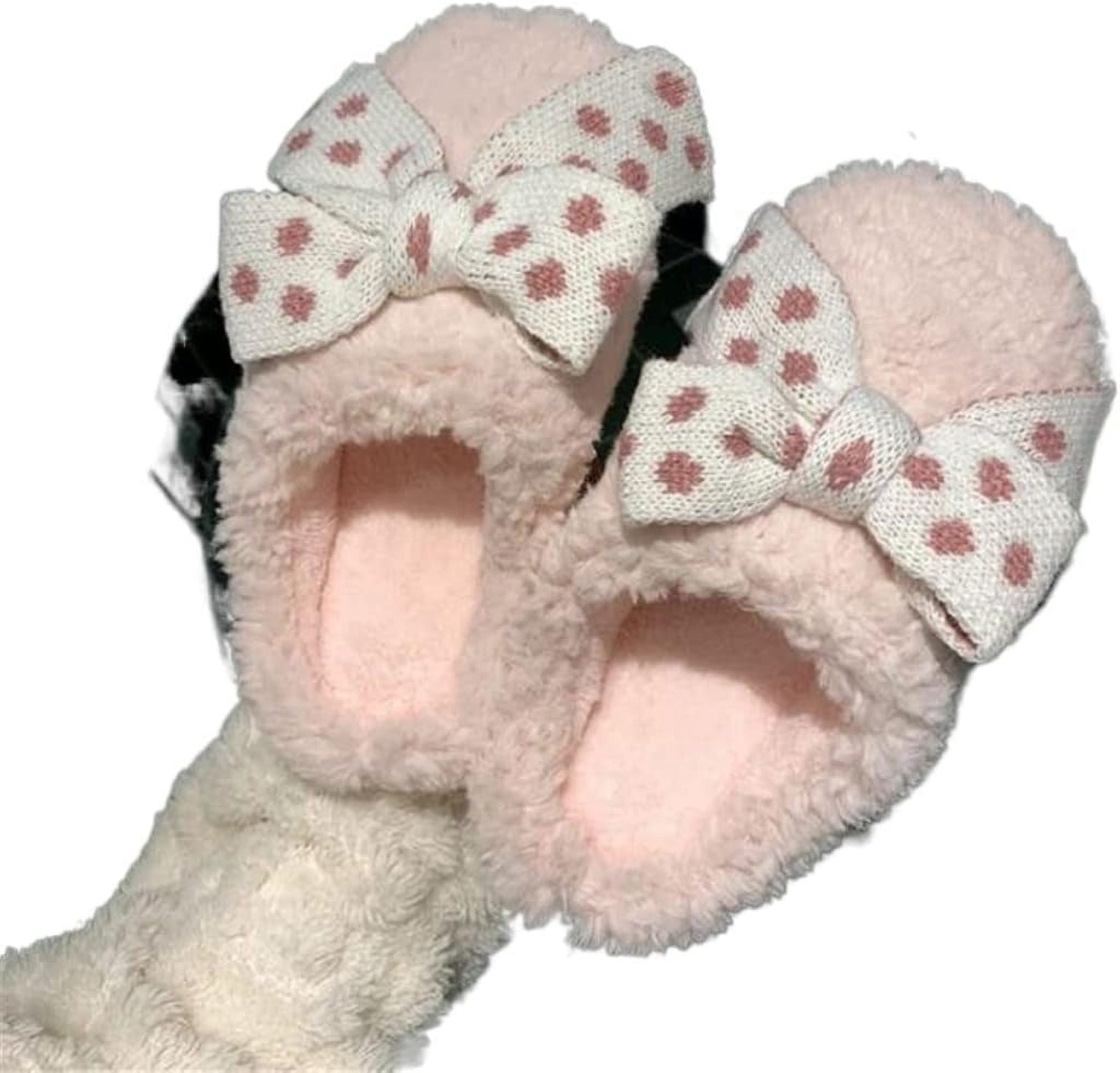 Bow Tie Cotton Slippers Female Winter Home Cute Plush Velvet Warm Girl ...