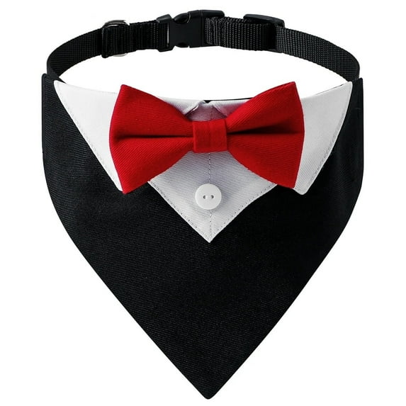 Bow Tie Dog Collar Tuxedo Bandana Adjustable Formal Puppy Triangle Neck ...
