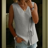 Bow Tie Knot Summer V Neck Sleeveless Top Fashion Vest Camisole Grey M ...