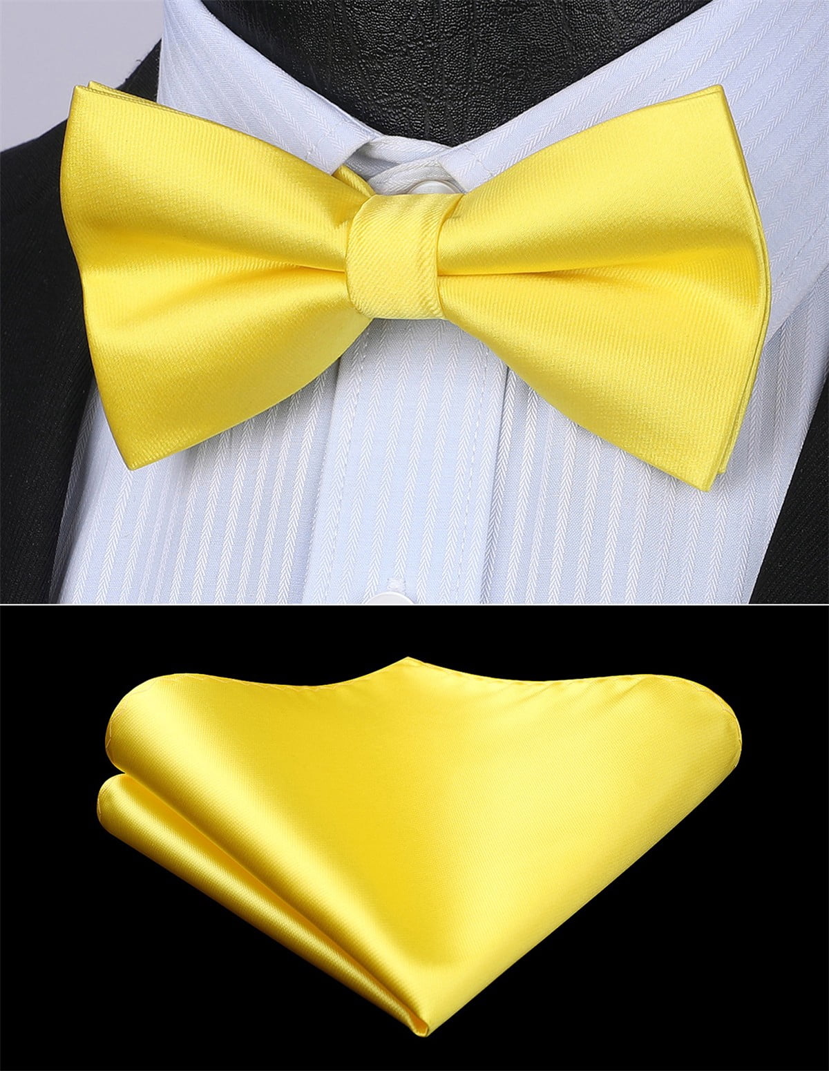 Bow Ties for Men Solid Color Pre-Tie Bow Tie and Pocket Square Set ...