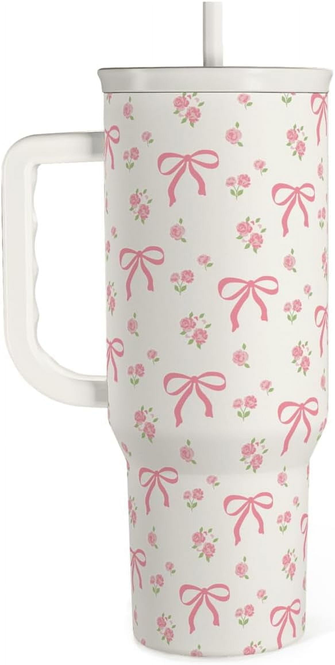 Bow Tumbler with Handle 40oz, Stainless Steel Insulated Tumblers Coffee ...