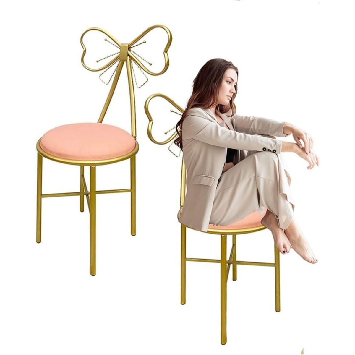 Bow Vanity Chair Set of 2, Makeup Bedroom Wrought Iron Dressing Stool ...