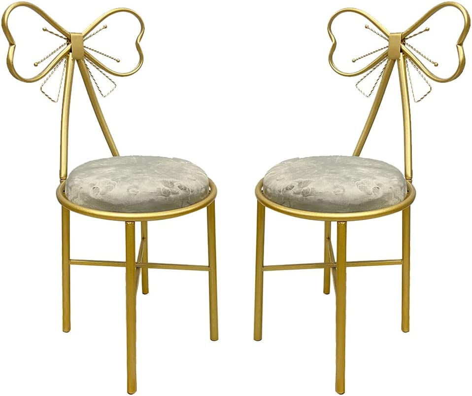 Bow Vanity Chair Set of 2, Makeup Bedroom Wrought Iron Dressing Stool ...