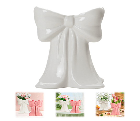 Bow Vase Pink Ceramic Vase - Makeup Brush Holder for Fresh Dried ...