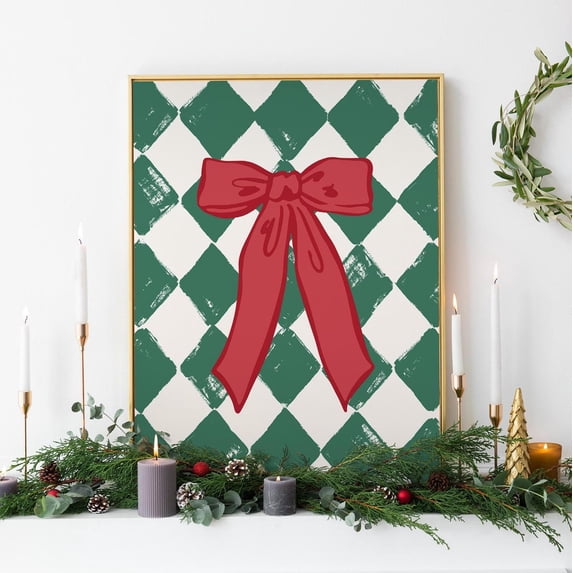 Bow Wall Art Cute Poster Cozy Checkered Poster, Unframed Size 12x18 ...