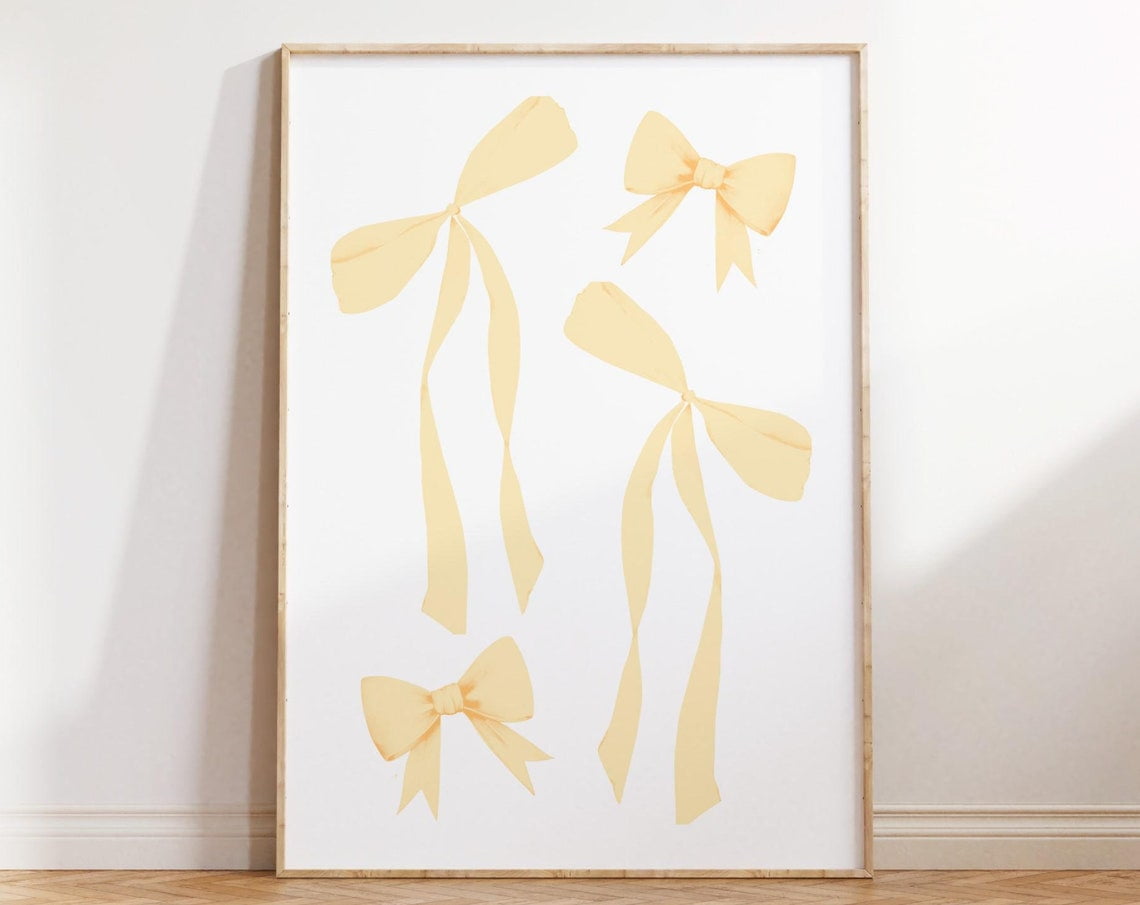 Bow Wall Art, Yellow Art Print, Trendy Coquette Room Decor, Preppy Dorm ...