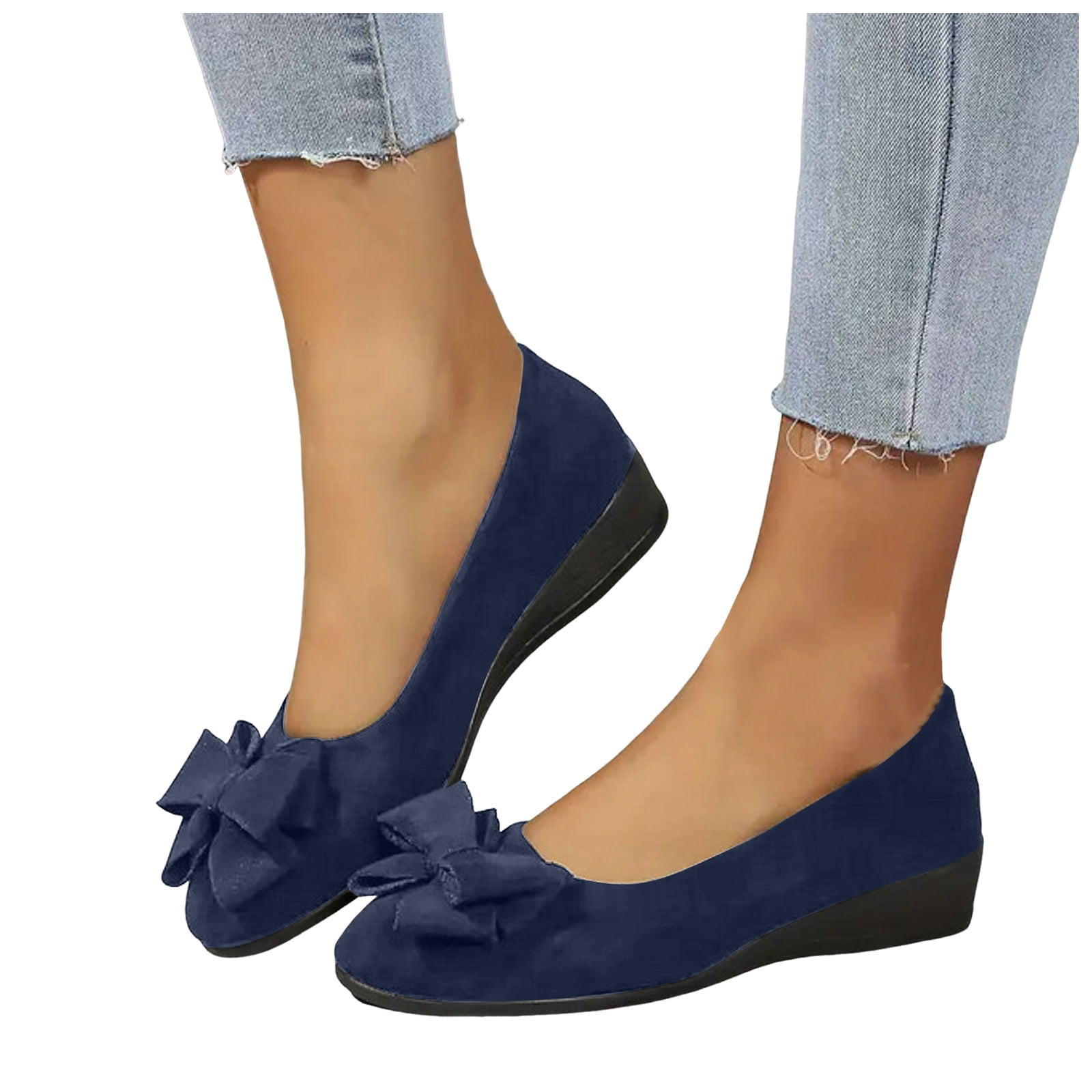 Bow Wedges Dress Shoes for Women Ladies 2025 Bowknot Suede Pointed Toe ...