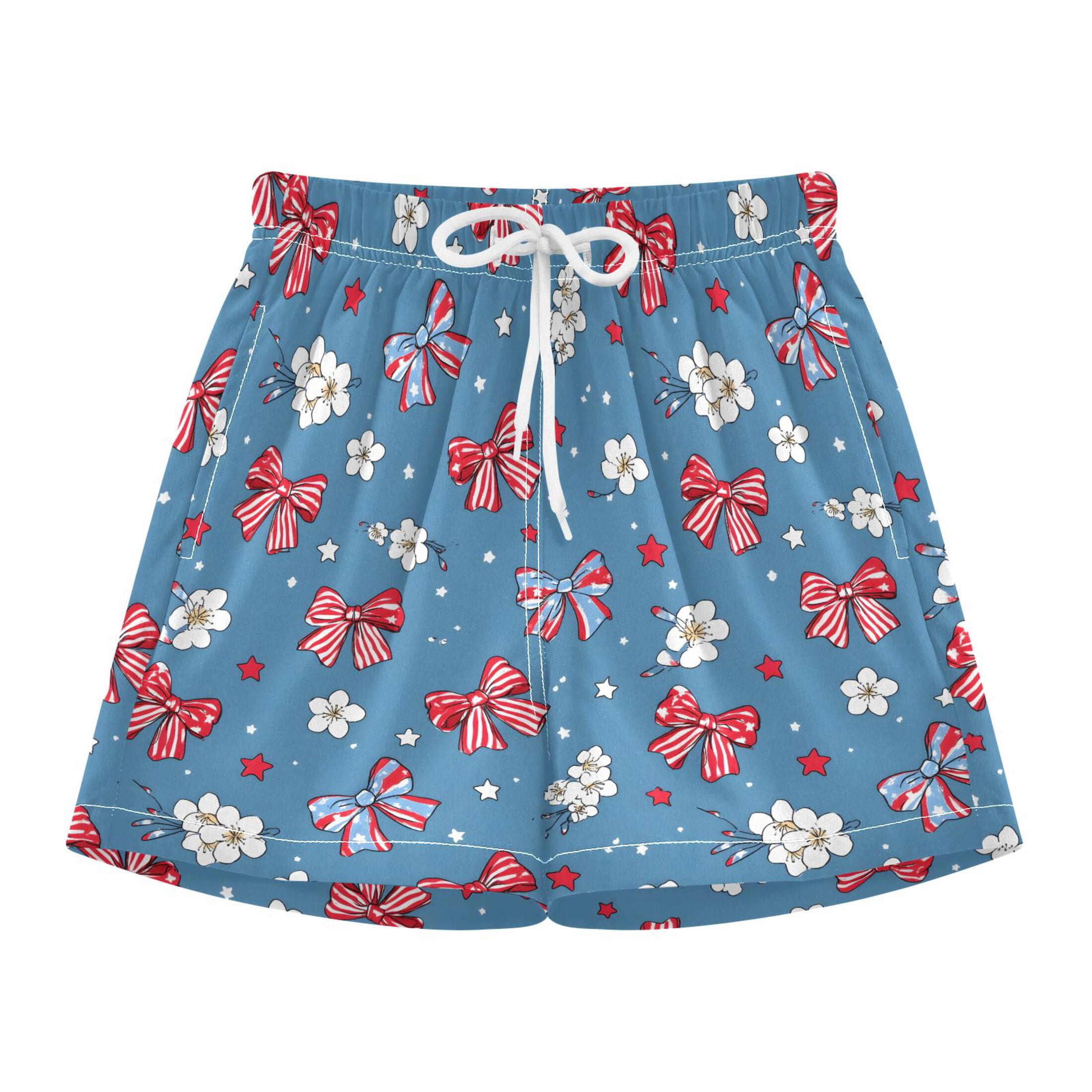 Bow White Flower Swim Trunks Quick Drying Bathing Suit Summer Shorts ...