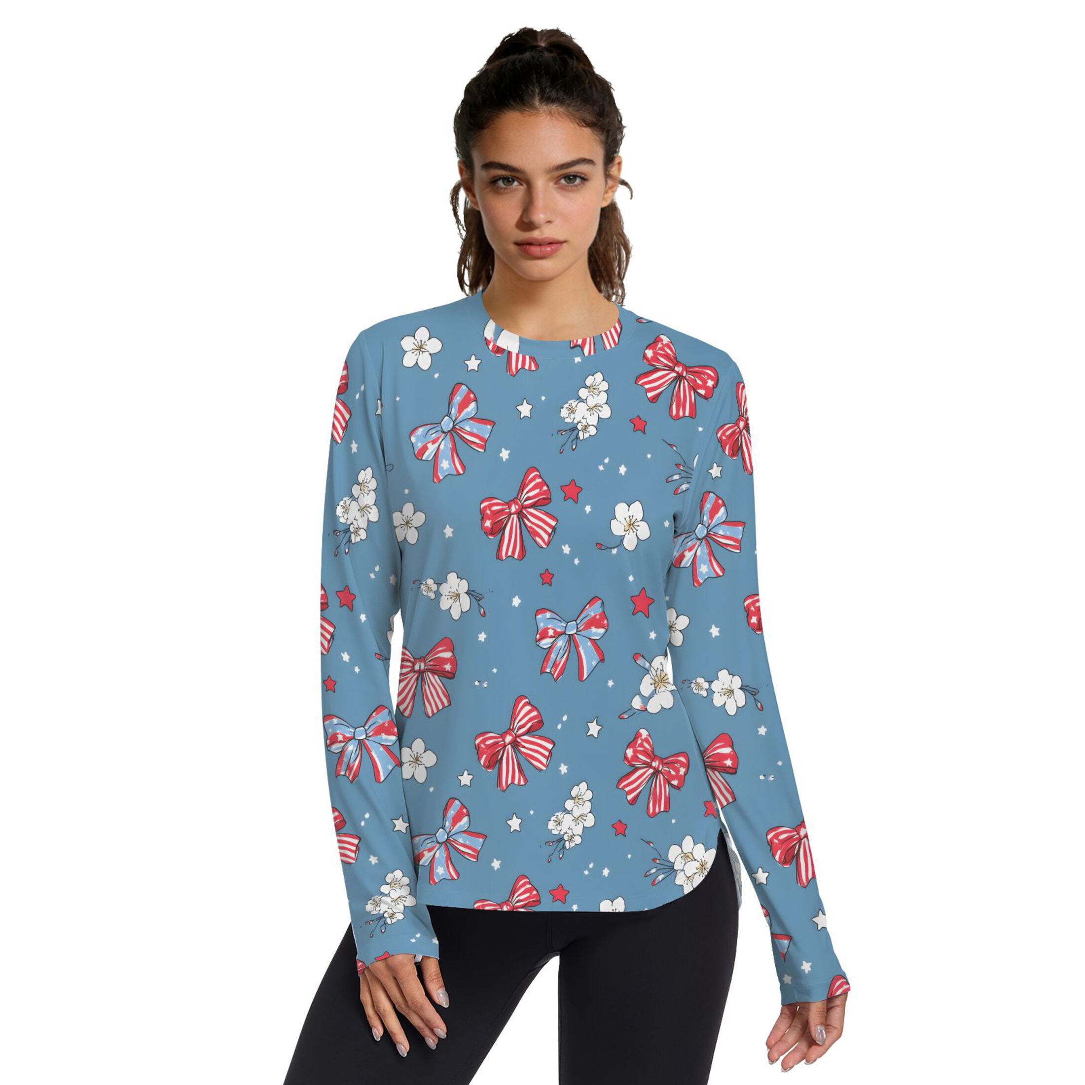 Bow White Flower Women UPF 50+ UV Shirts Long Sleeve with Thumb Holes ...