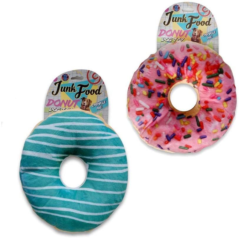 Bow Wow Set of 2 Jumbo Plush Stuffed Crinkle Donuts Squeaky Dog Toys ...