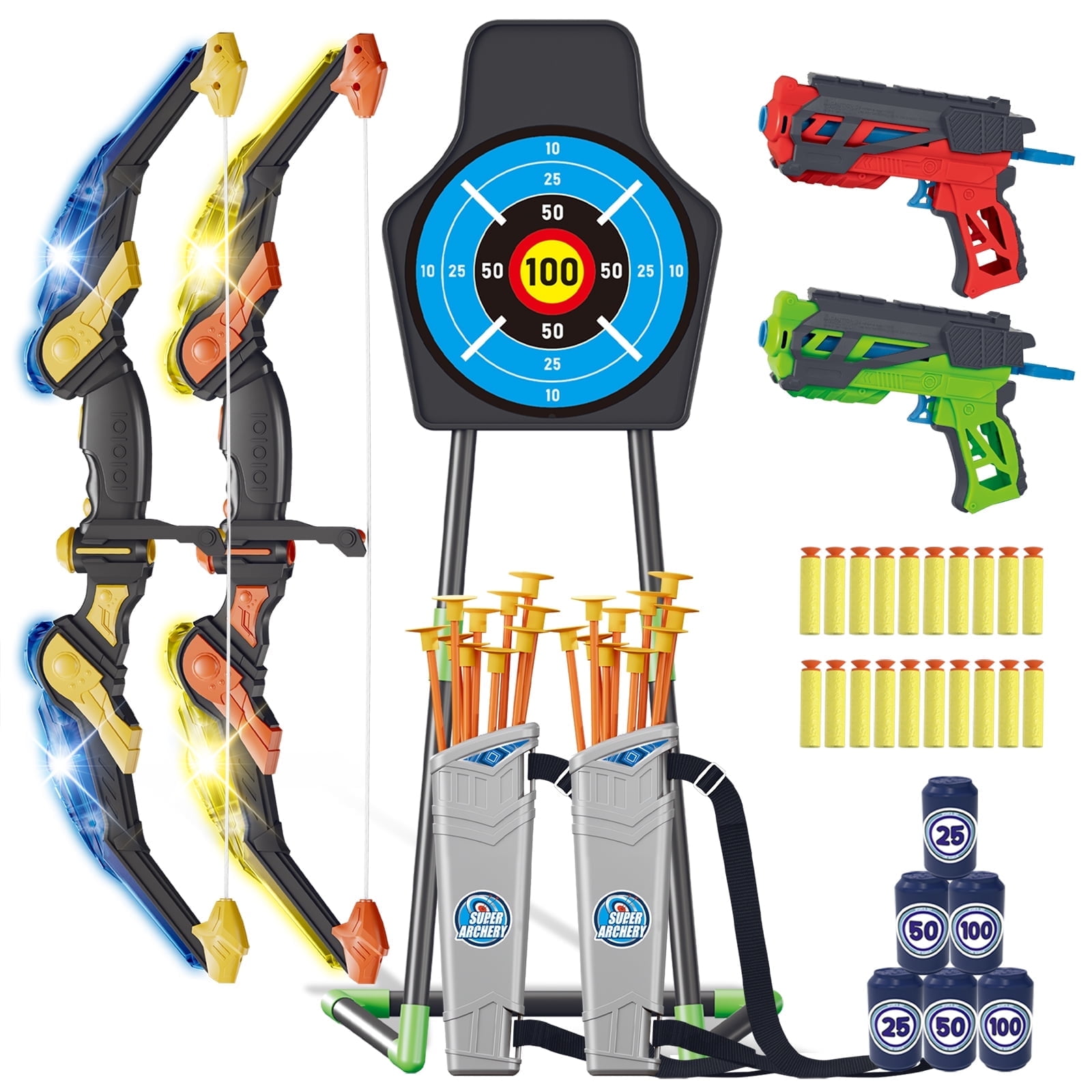 TOYMII Bow and Arrow Set for Kids- 2 Pack LED Archery Toy- Includes 20 ...