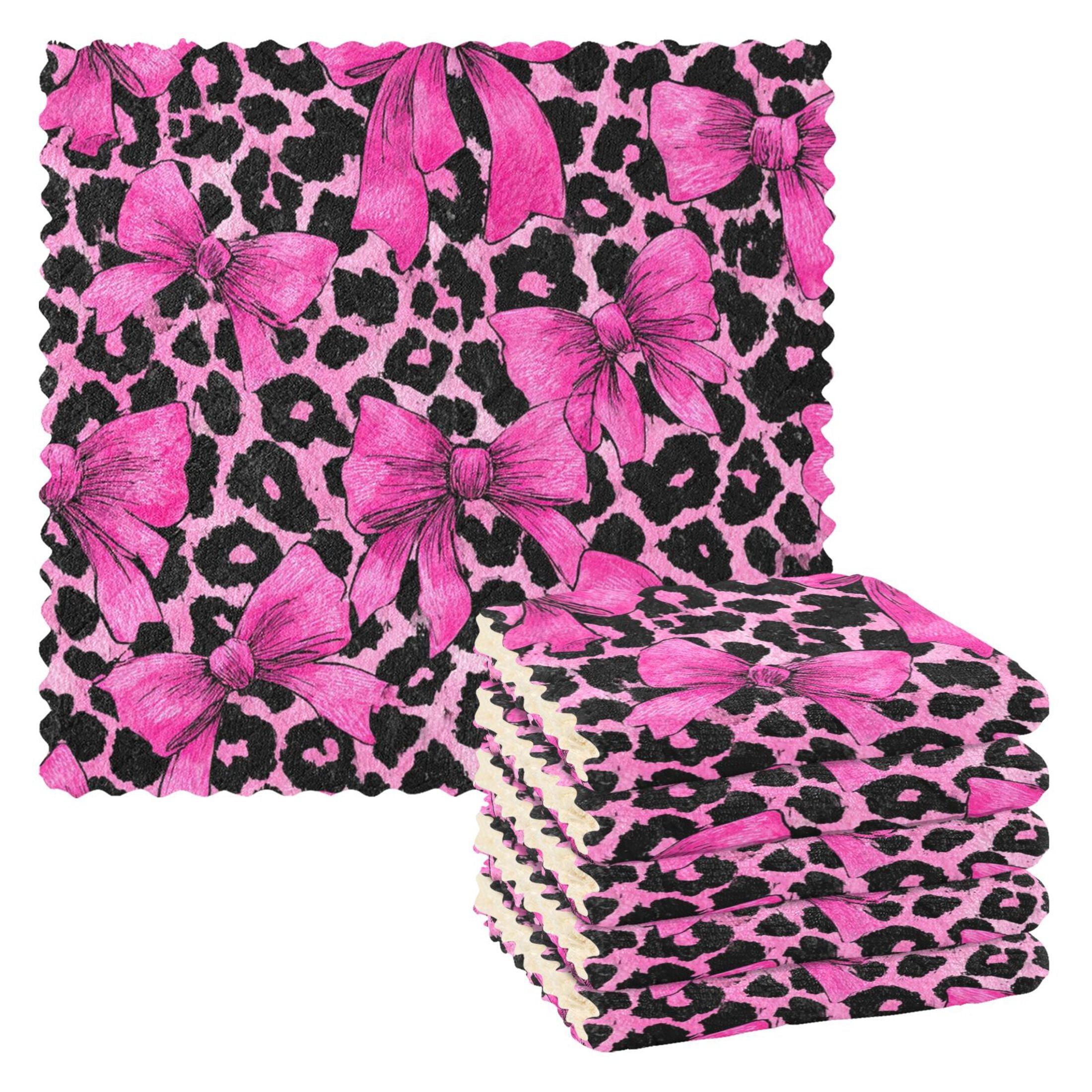 Bow and Leopard Print Kitchen Cloth Dish Towels for Drying Washing ...