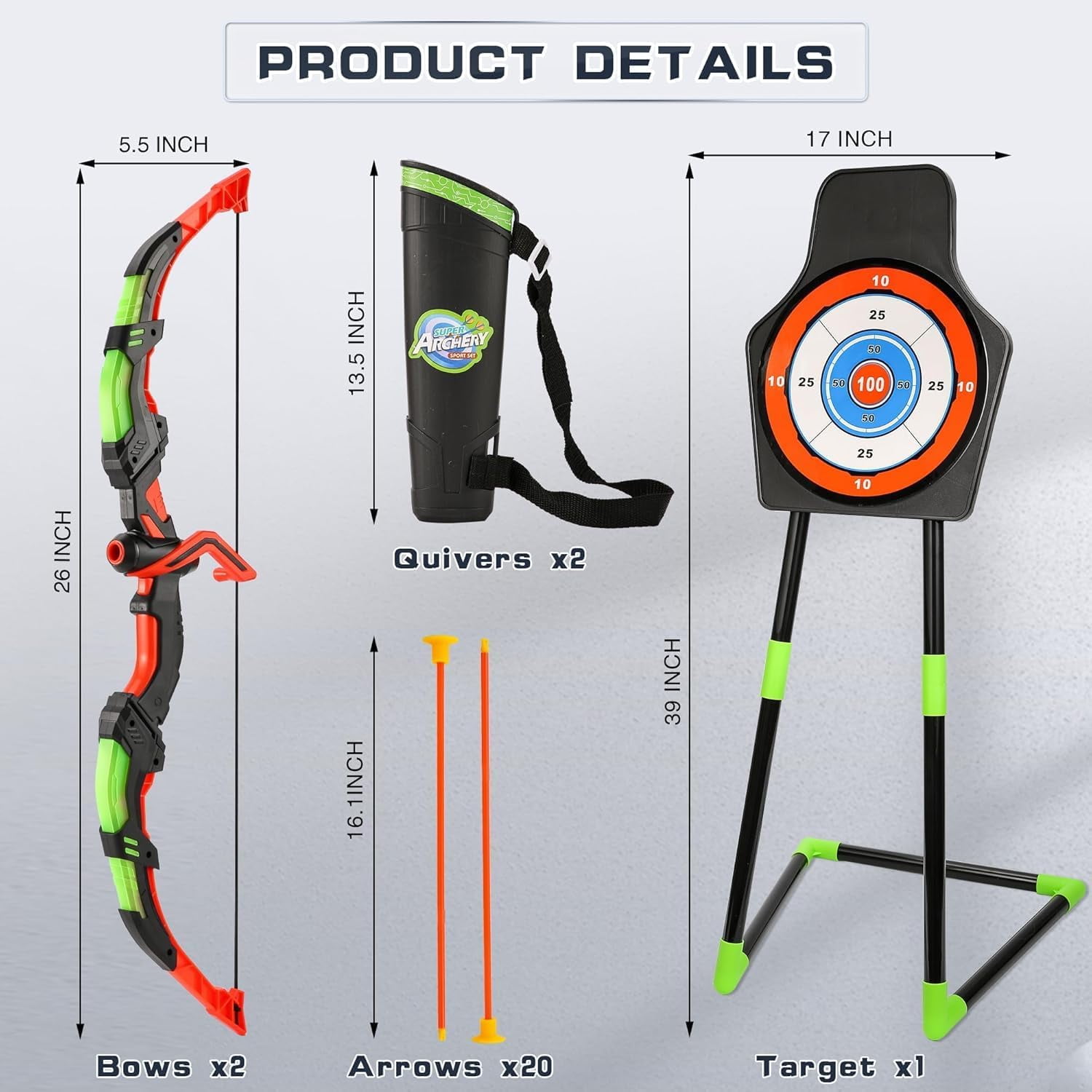 LED Light Up Bow and Set for Kids, 2-Pack with 20 Suction Cup Arrows ...
