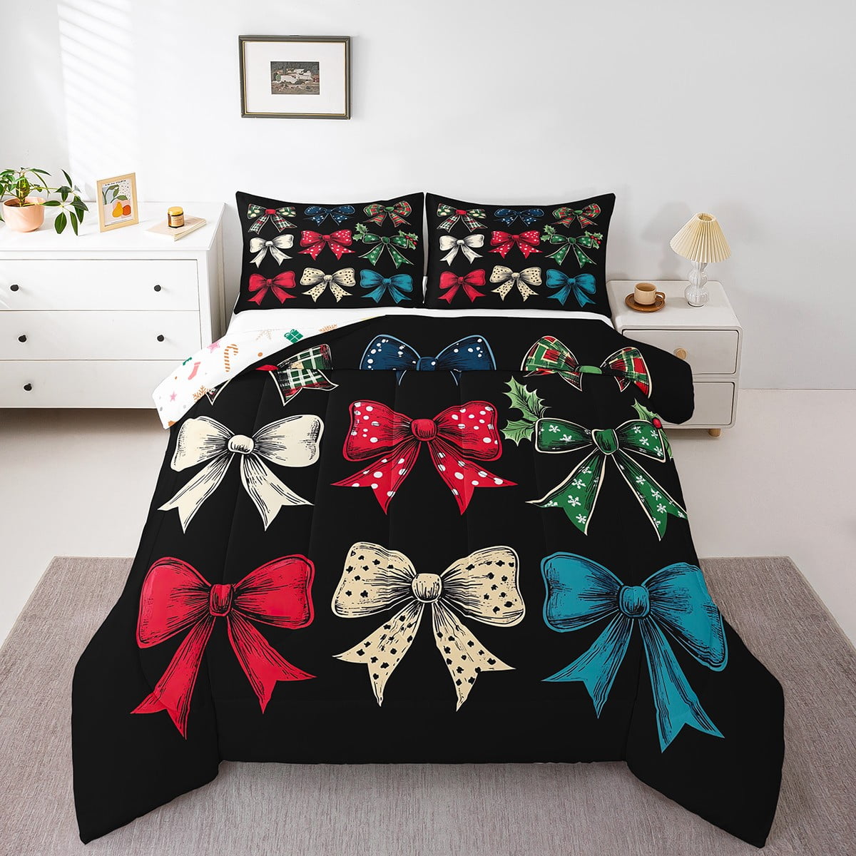 Bow Bedding Sets Princess Style Queen Comforter Set,Buffalo Plaid Decor ...