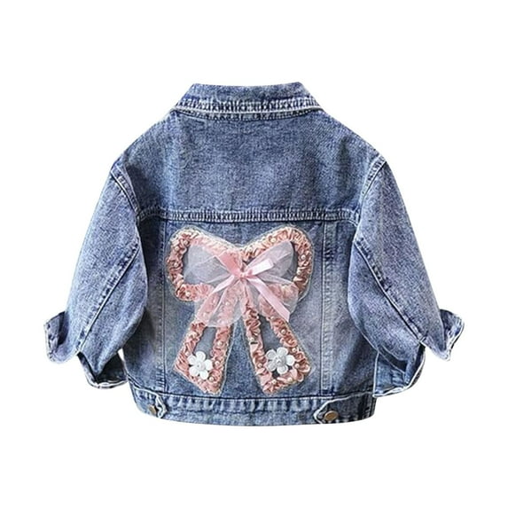 Bow jean Jacket for Girls Toddler Kids Lace Cute Denim Outwear Retro ...