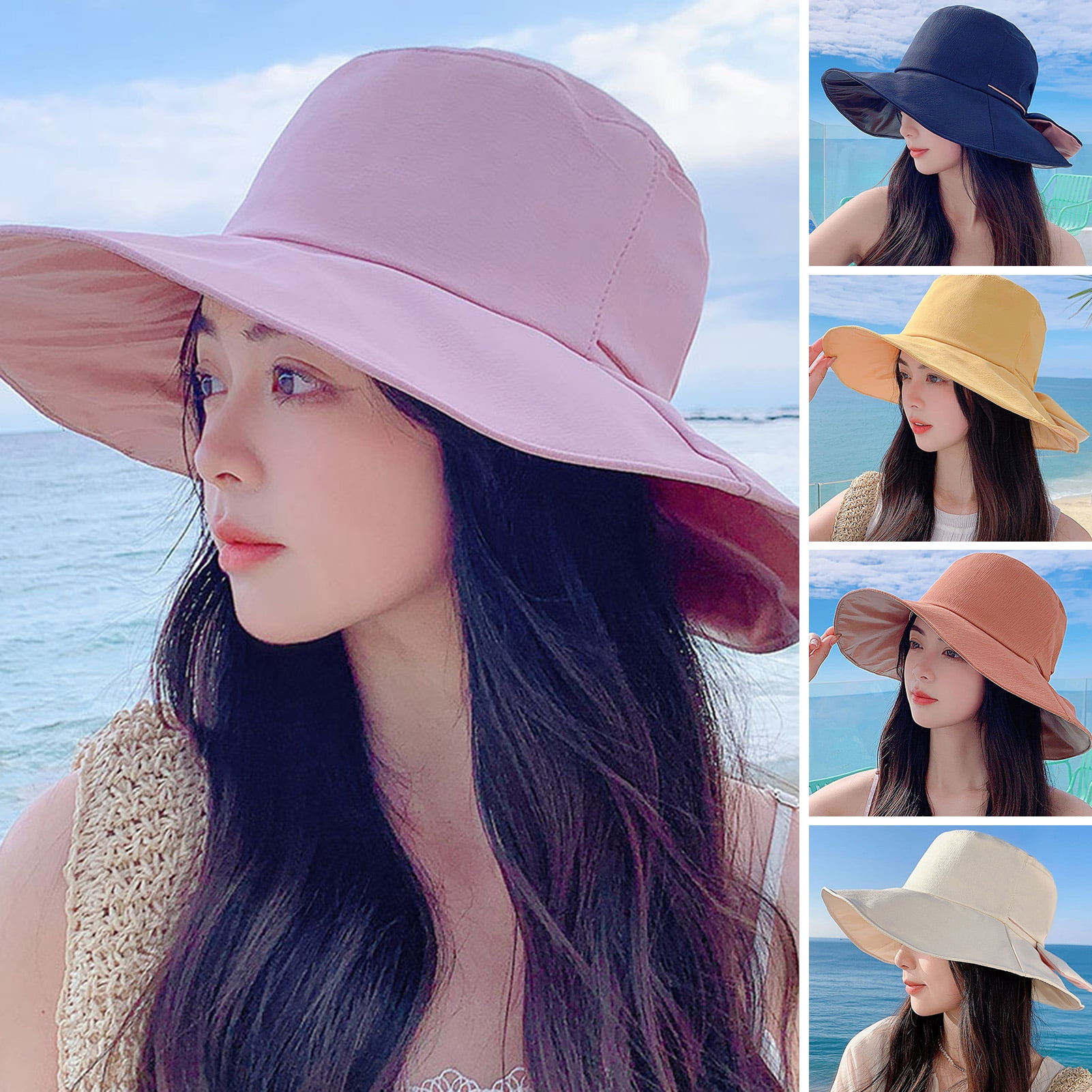 Bow-knot Hats for Women Sun Beach Hat Teens Girls Wide Brim Summer ...