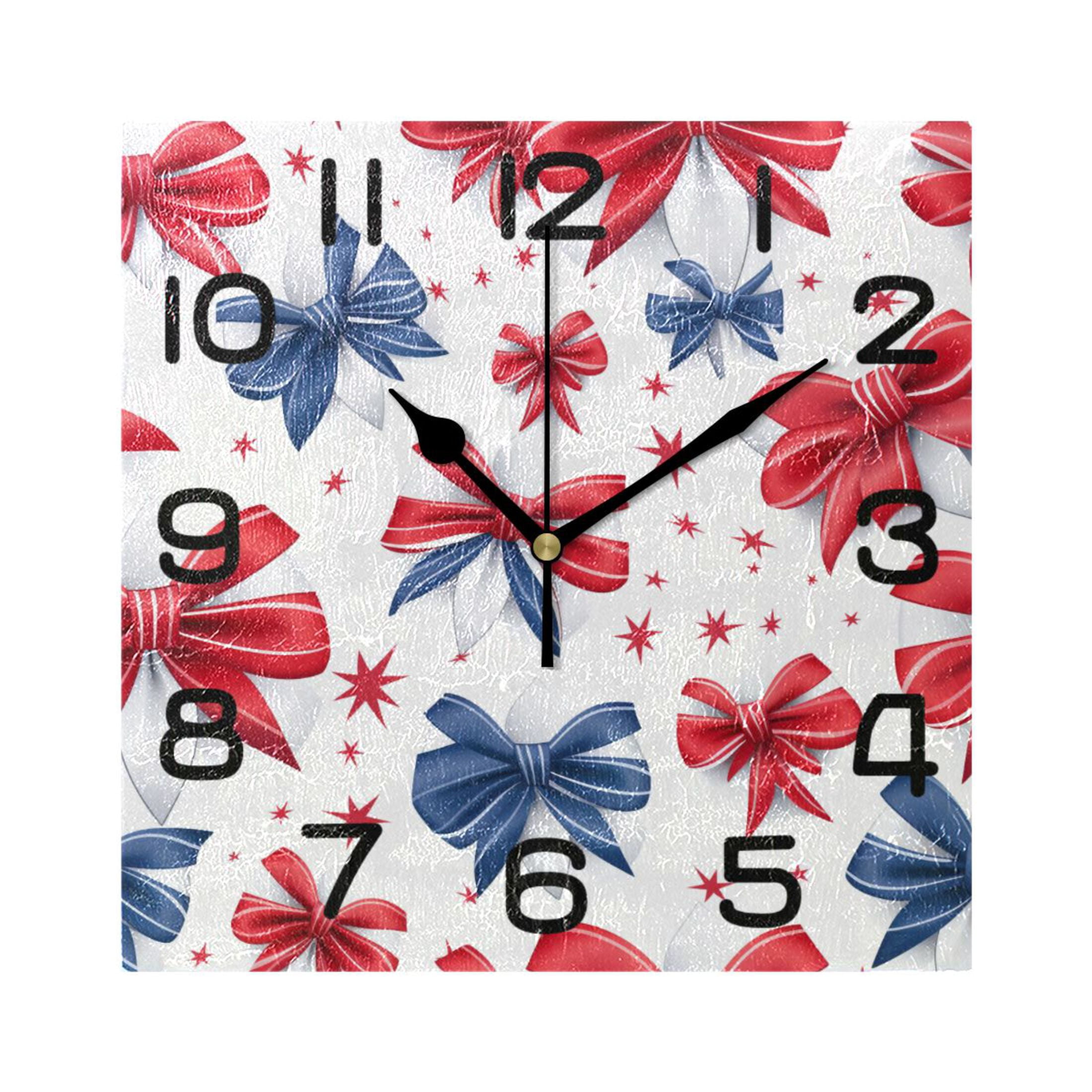 Bow-knot Print Wall Clock Square Silent Non-Ticking Battery Operated ...