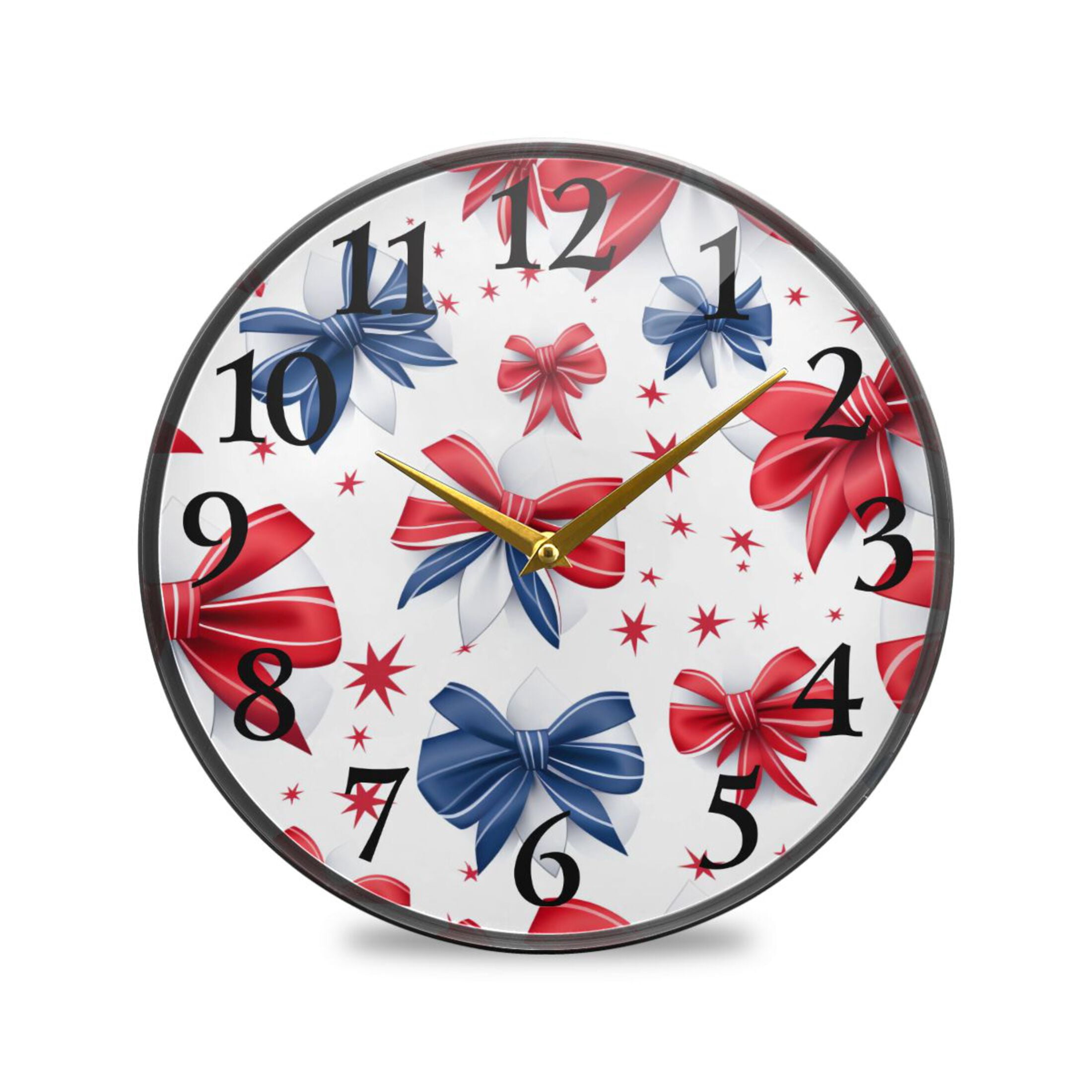 Bow-knot Print Wall Clocks Battery Operated 11.9 Inch Round Clock ...