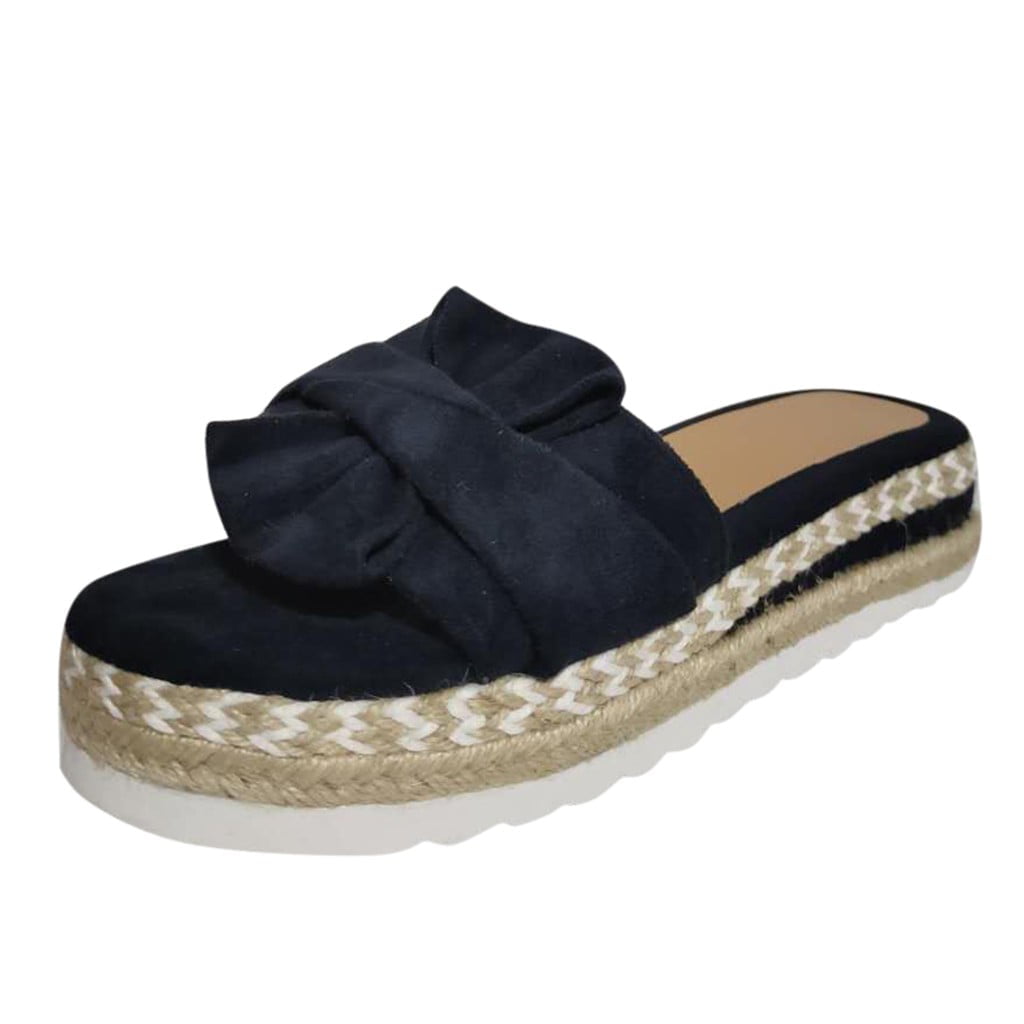 Bow shaped beach hemp rope thick soled slippers - Walmart.com