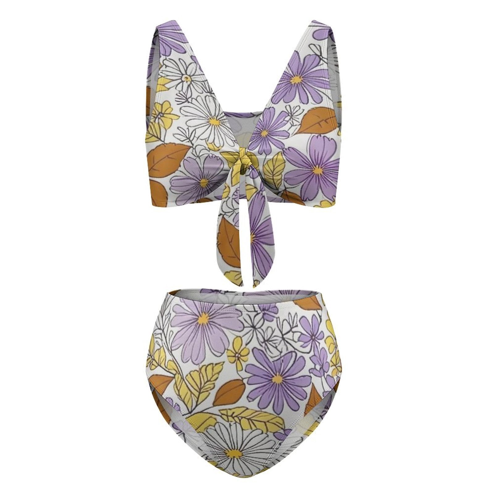 Bow tie tie pleated halter top high-waisted swimsuit set, suitable for ...