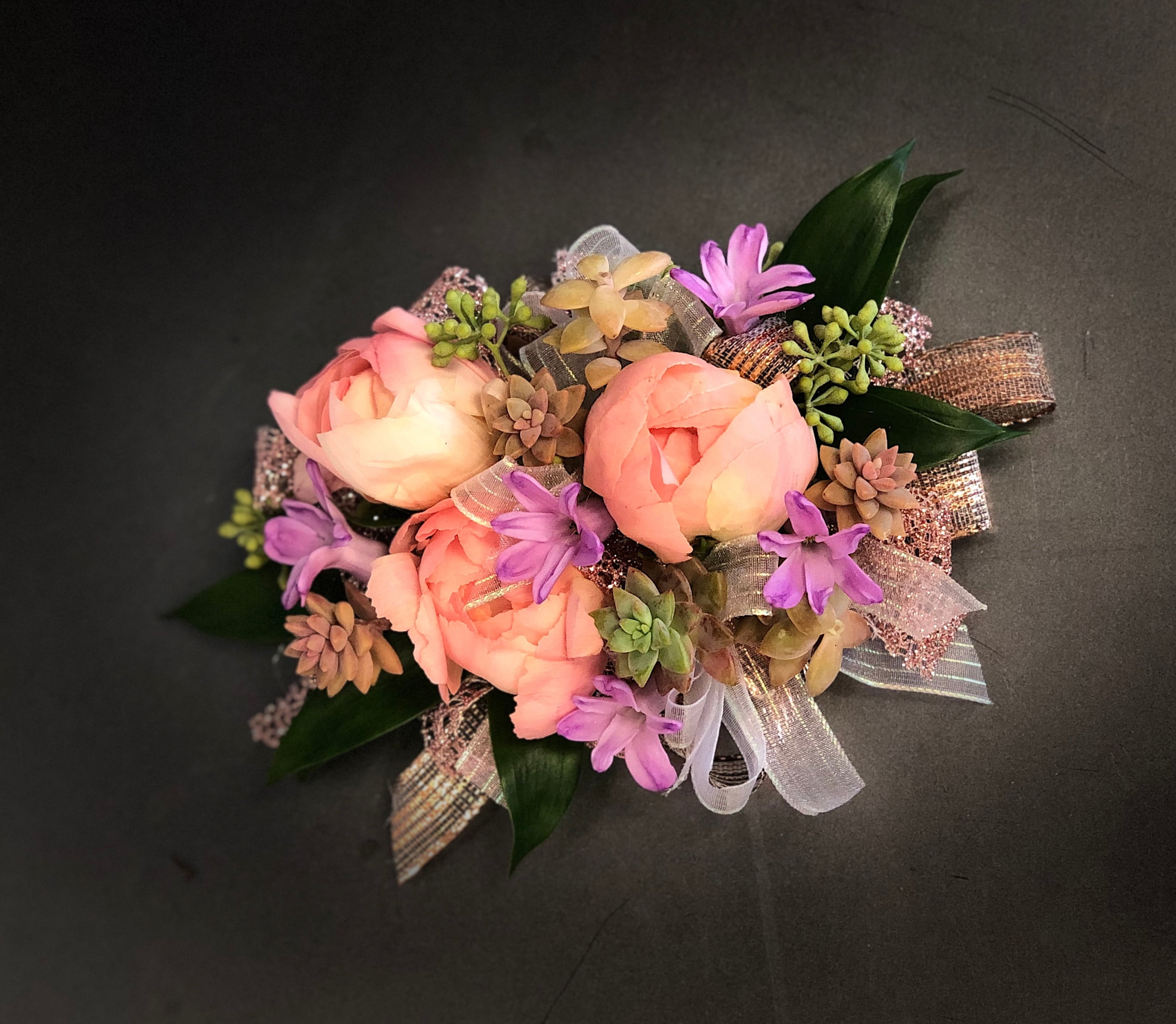 BowKay Designs LLC Premium Peach and Lavender Wrist Corsage with ...