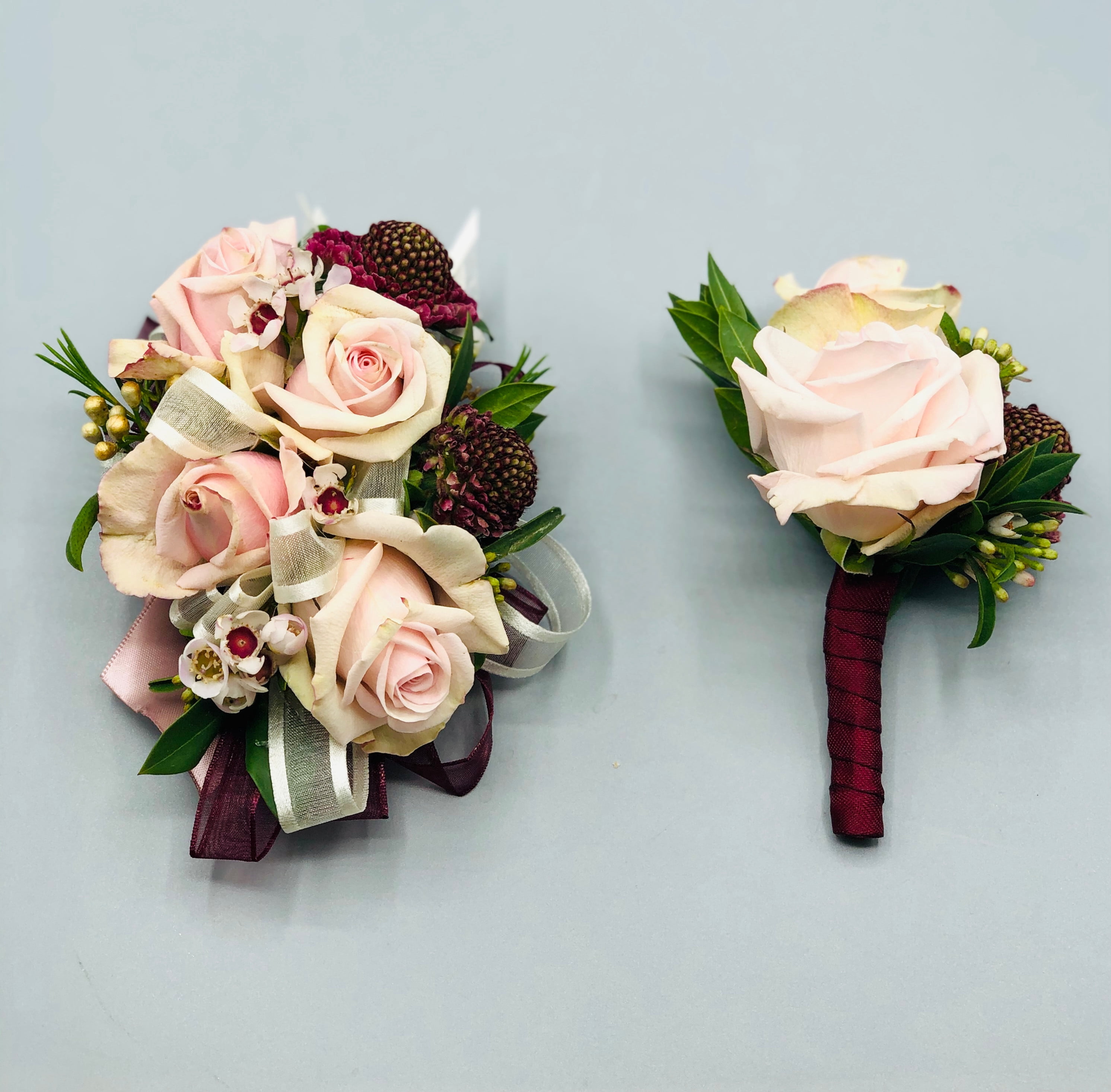 BowKay Designs LLC Standard Blush and Burgundy Prom Corsage and ...
