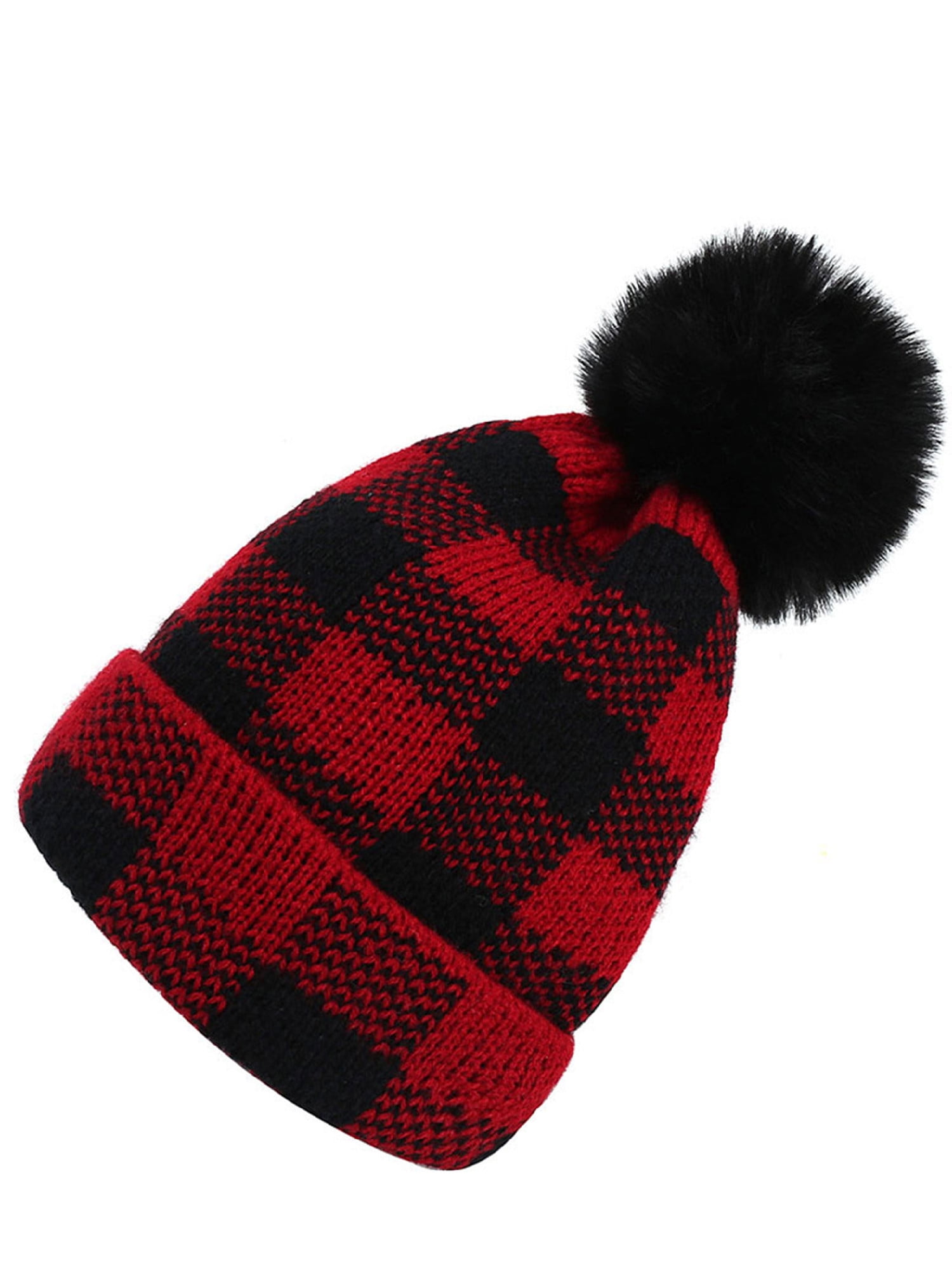 Bowanadacles Women Red Plaid Woolen Knitted Hat - Walmart.com
