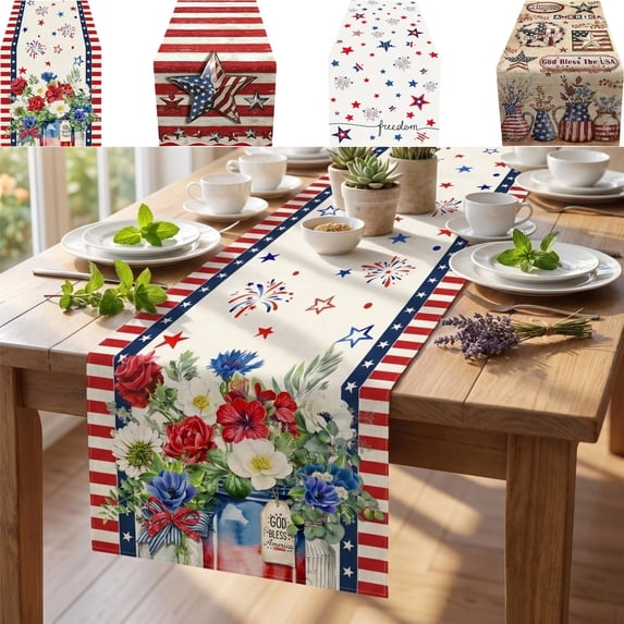 Bowayaoa 4th of July Linen Table Runner, Patriotic Independence Day ...