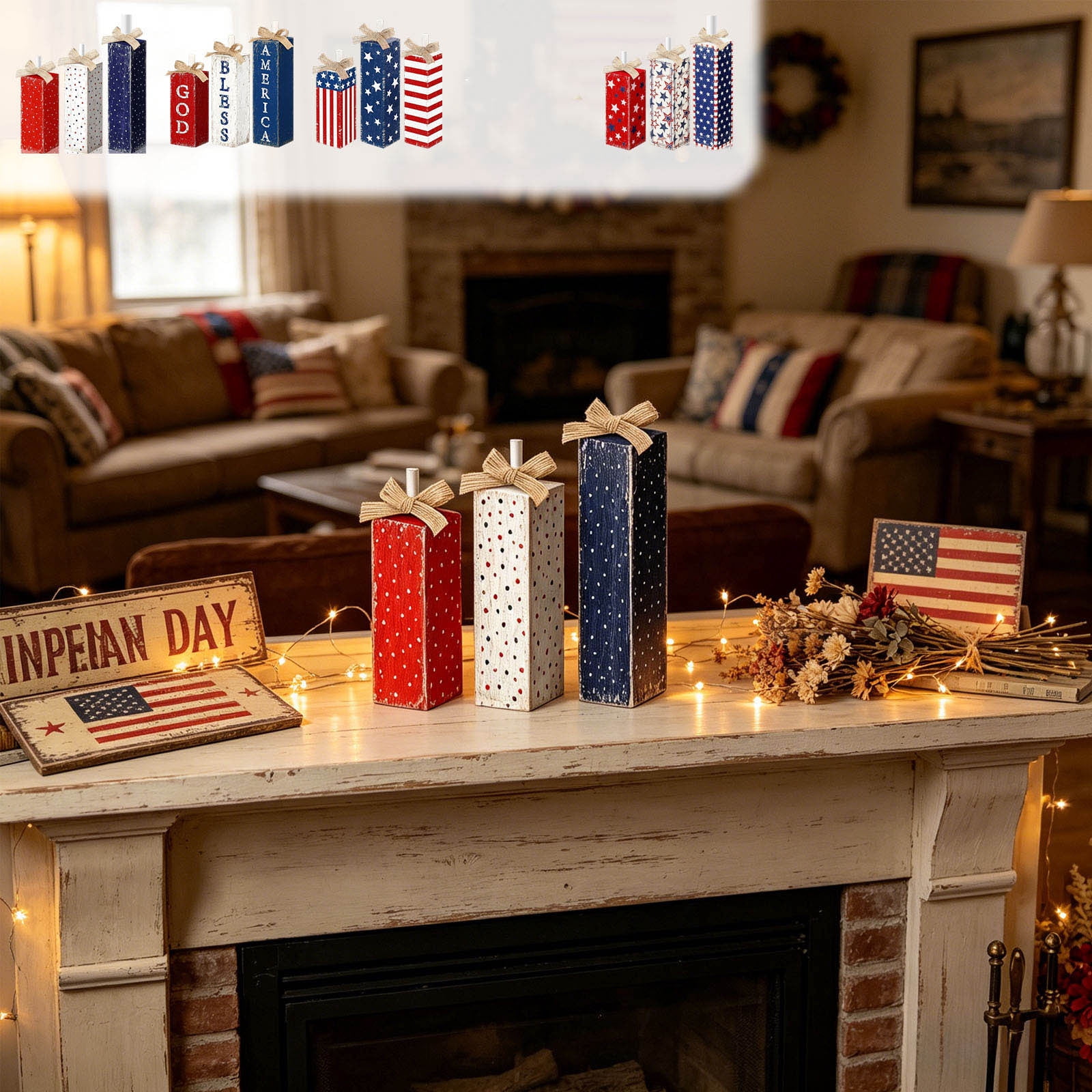 Bowayaoa 4th Of July Wooden Candle Holders Set Red White Blue Star ...