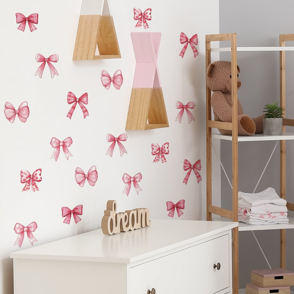 6Pcs Bow Wall Stickers Peel and Stick Coquette Pink Bow Decals for Room ...