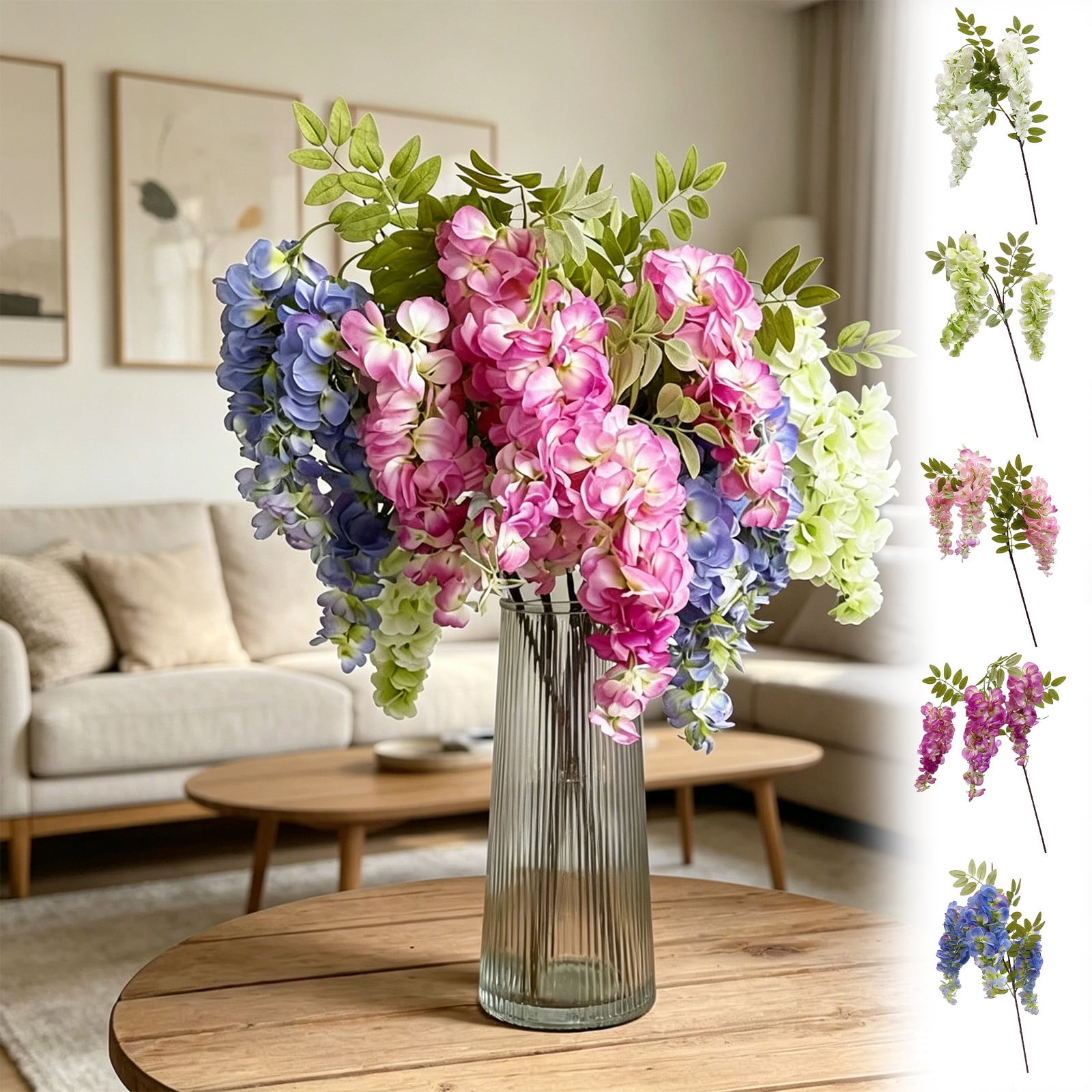 Bowayaoa Artificial Wisteria Flower Branch, Long Hanging Fake Floral ...