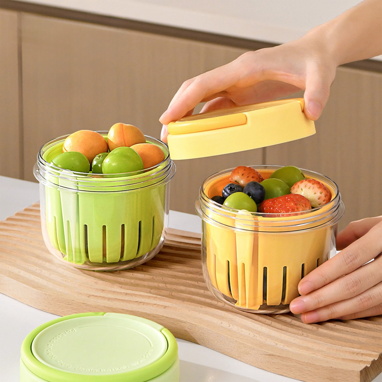 Bowayaoa Double Layer Fruit Storage Cup with Strainer Lid, Clear ...
