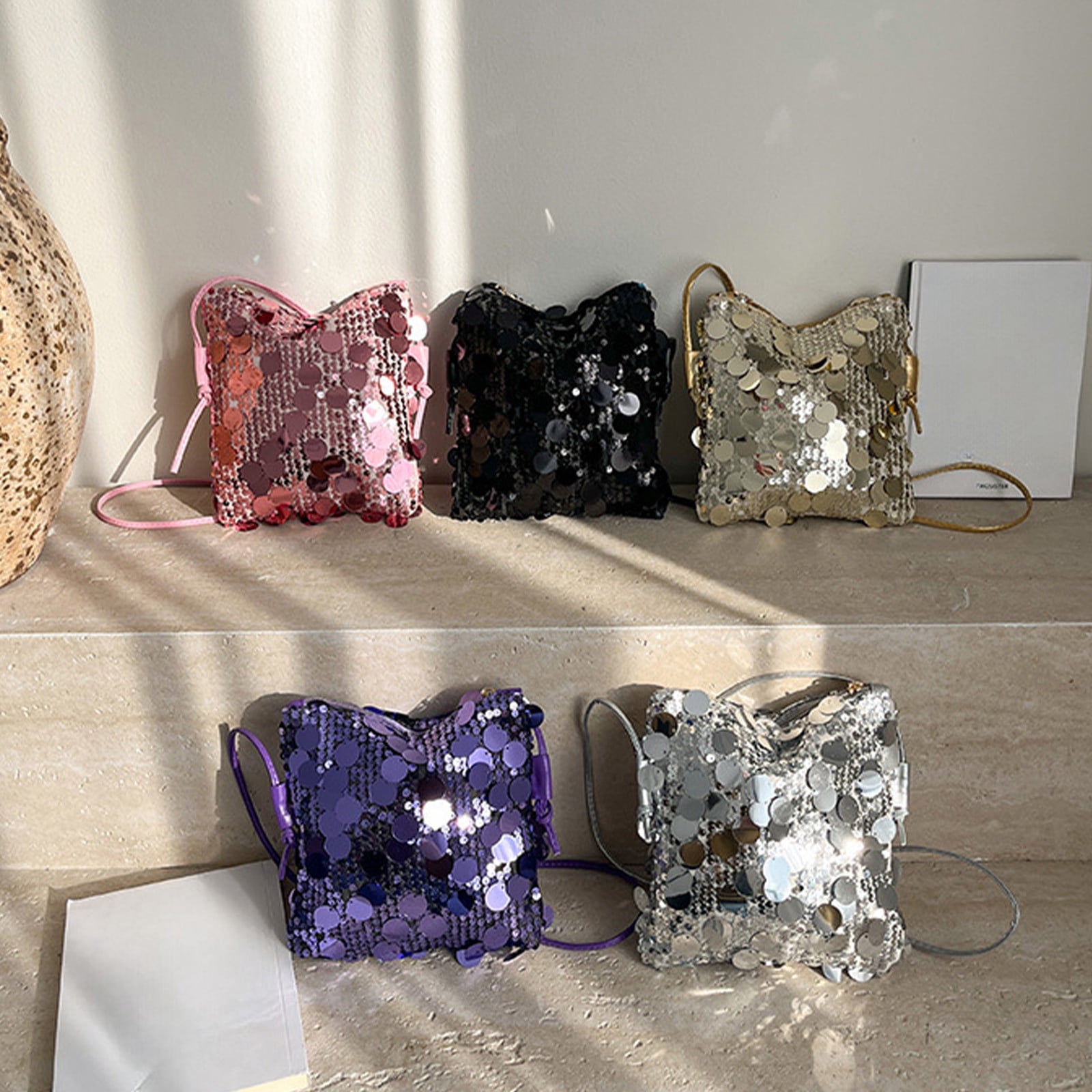Bowayaoa Fashion Sequined Crossbody Bag, Polyester Shoulder Purse ...