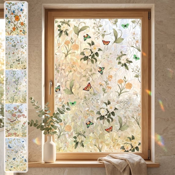 Bowayaoa Floral Window Film, Static Cling Privacy Glass Sticker, Light ...