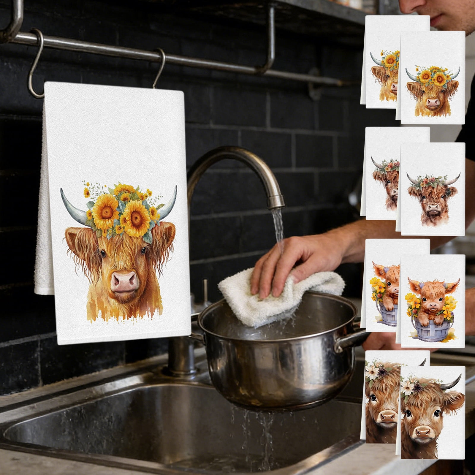 Bowayaoa Highland Cattle Kitchen Towels 2Pcs Highland Cow Themed Dish ...