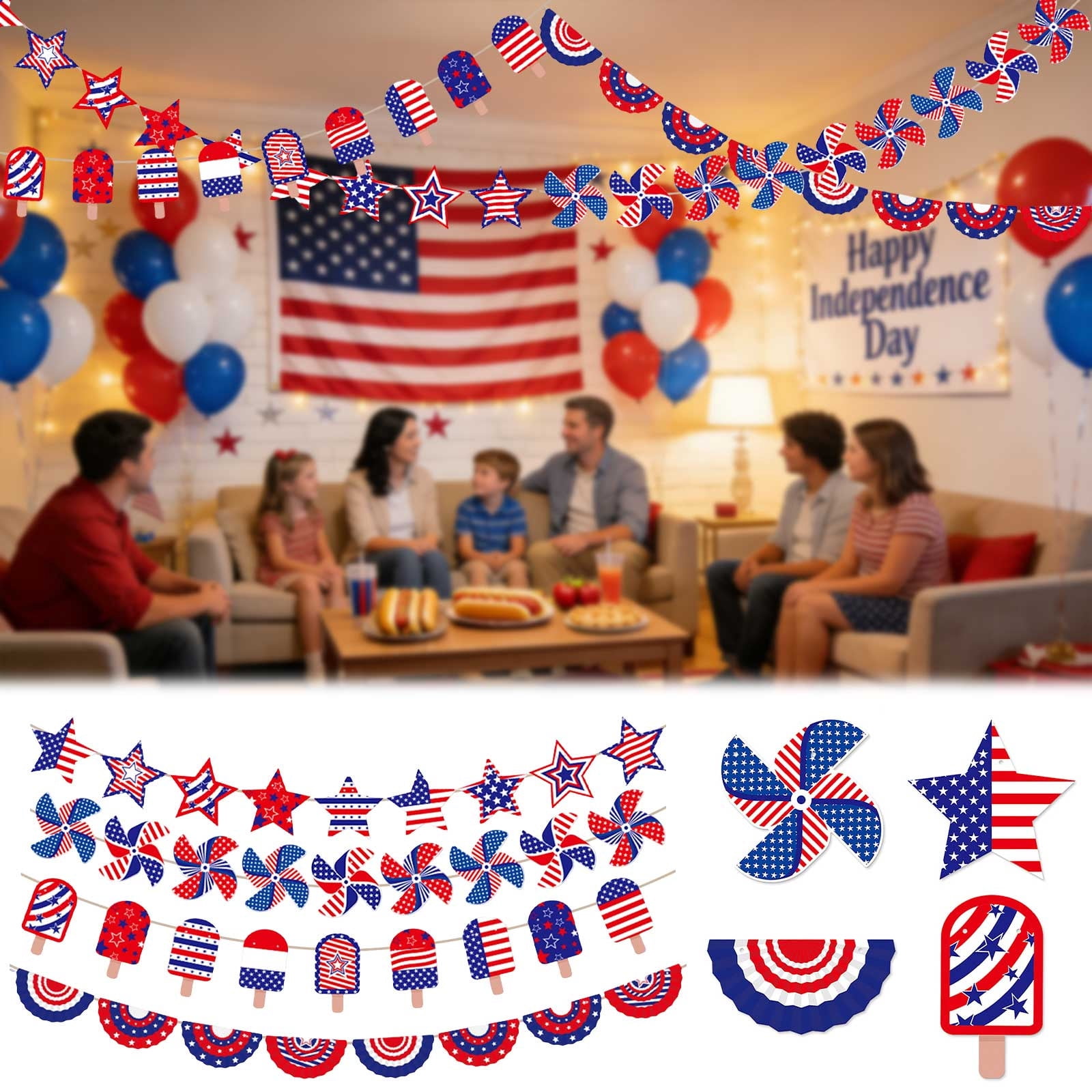 Bowayaoa Patriotic Flag Bunting, Reusable Fabric Hanging Banner, Indoor ...