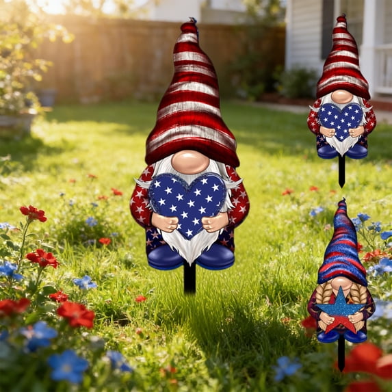 Bowayaoa Patriotic Gnome Garden Stake, Weatherproof Acrylic Yard Art ...