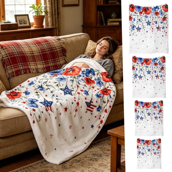 Bowayaoa Patriotic Independence Day Flannel Throw Blanket, Soft Warm ...