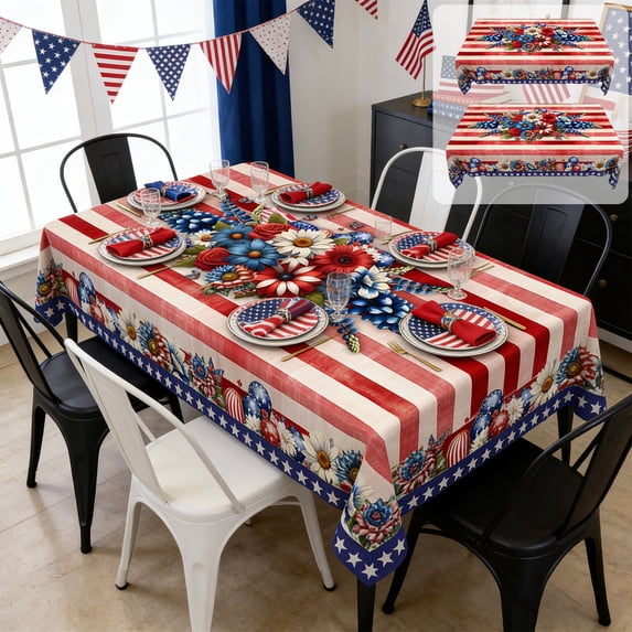 Bowayaoa Patriotic Tablecloth, Wrinkle Resistant Polyester Rectangular ...
