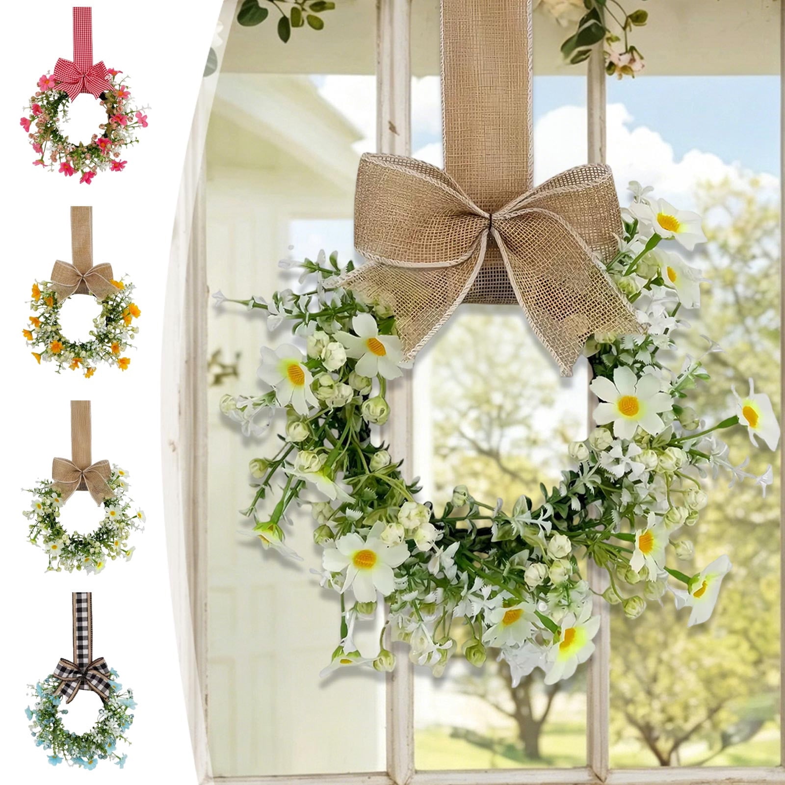 Bowayaoa Spring Artificial Daisy Floral Wreath, Plastic Front Door ...