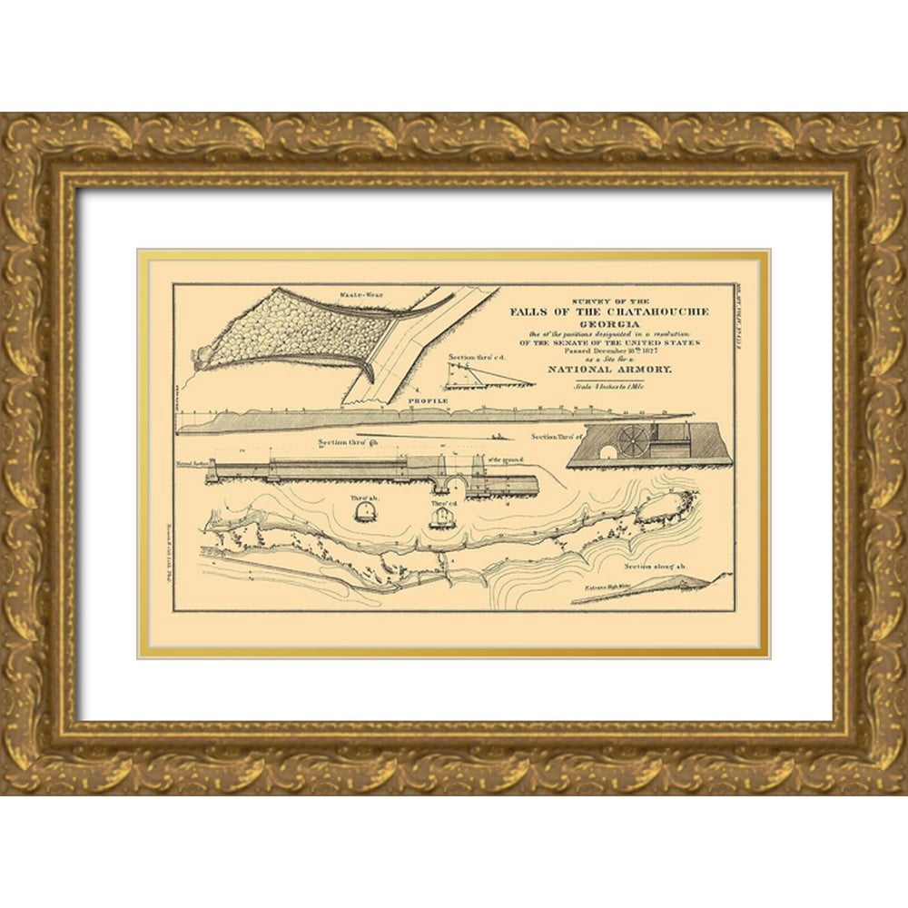 Bowen 32x22 Gold Ornate Wood Framed with Double Matting Museum Art ...