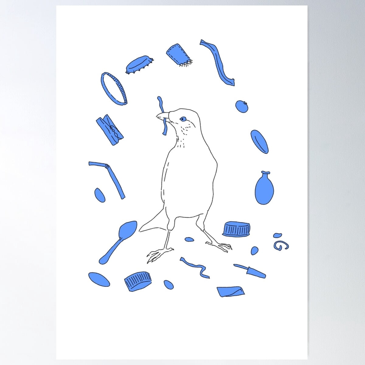 Bower Bird Blue Poster Wall Art, Modern Wall Decor For Living Room ...