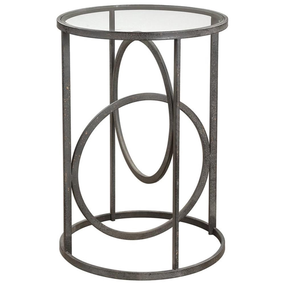 Bowery Hill 18" Round Contemporary Metal Accent End Table w/ Glass Top ...