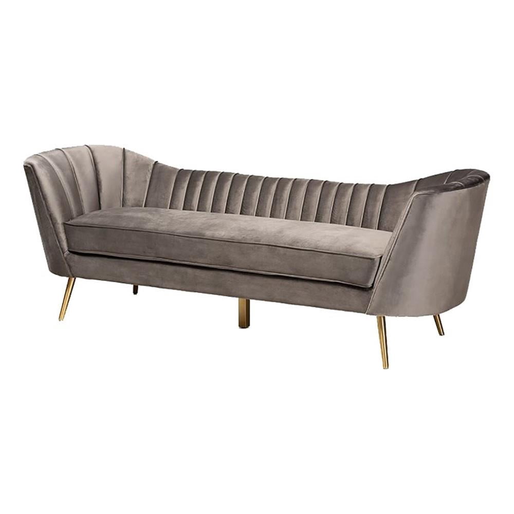 Bowery Hill 19.3" Modern Velvet Fabric Upholstered Sofa in Gray/Gold ...