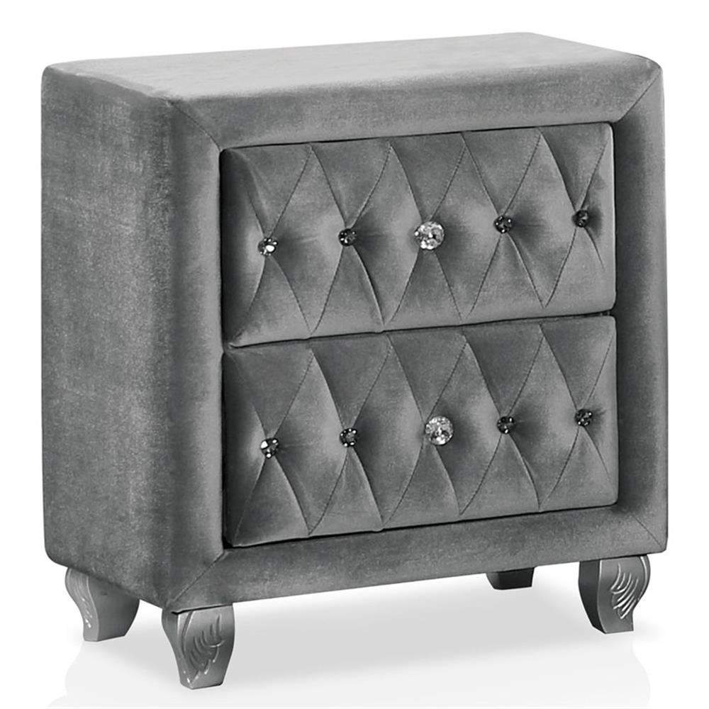 Bowery Hill 2-Drawer Contemporary Velvet Upholstered Nightstand in Gray ...