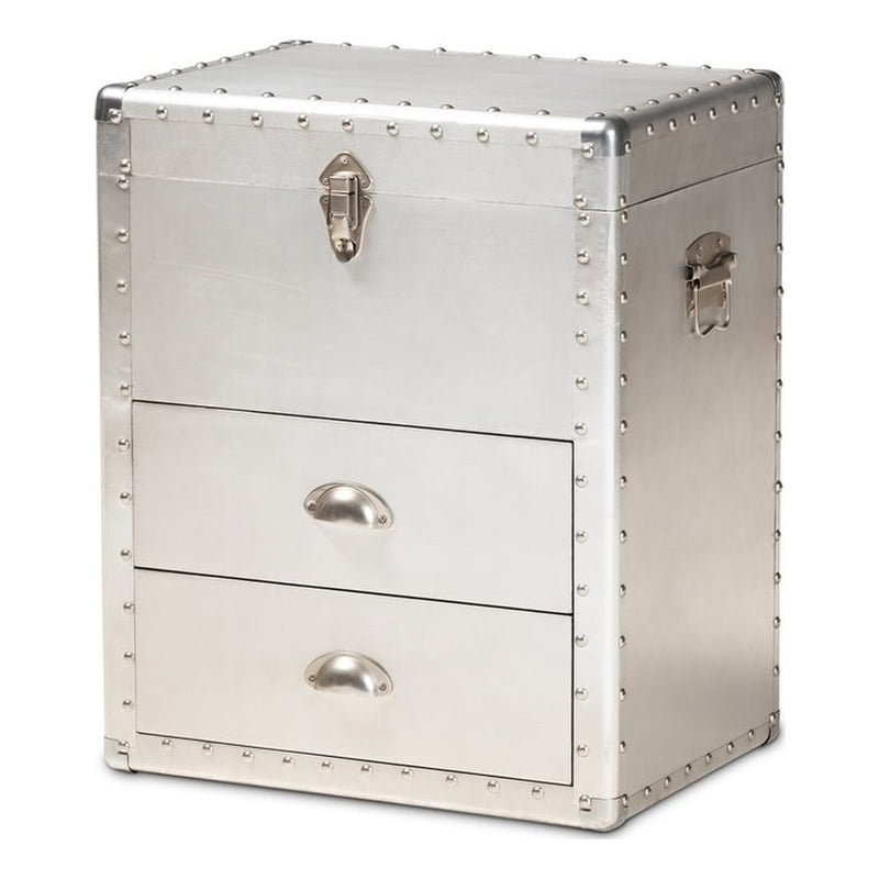 Bowery Hill 2-Drawer Mid-Century Metal Accent Storage Chest in Silver ...