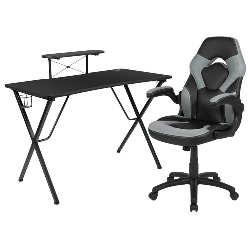 Bowery Hill 2 Piece Gaming Desk Set with Monitor Stand in Black and ...