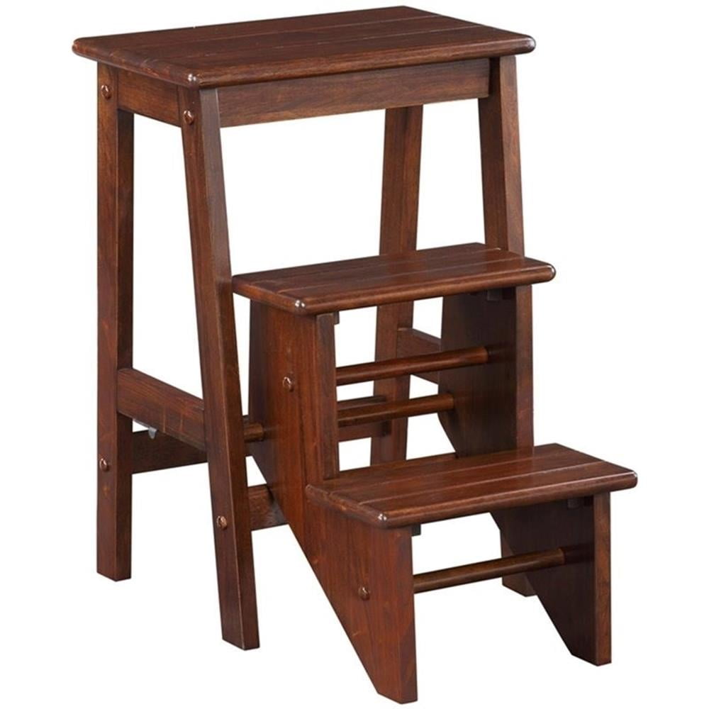 Bowery Hill 24.5" Farmhouse Wood Folding Step Stool in Cappuccino ...