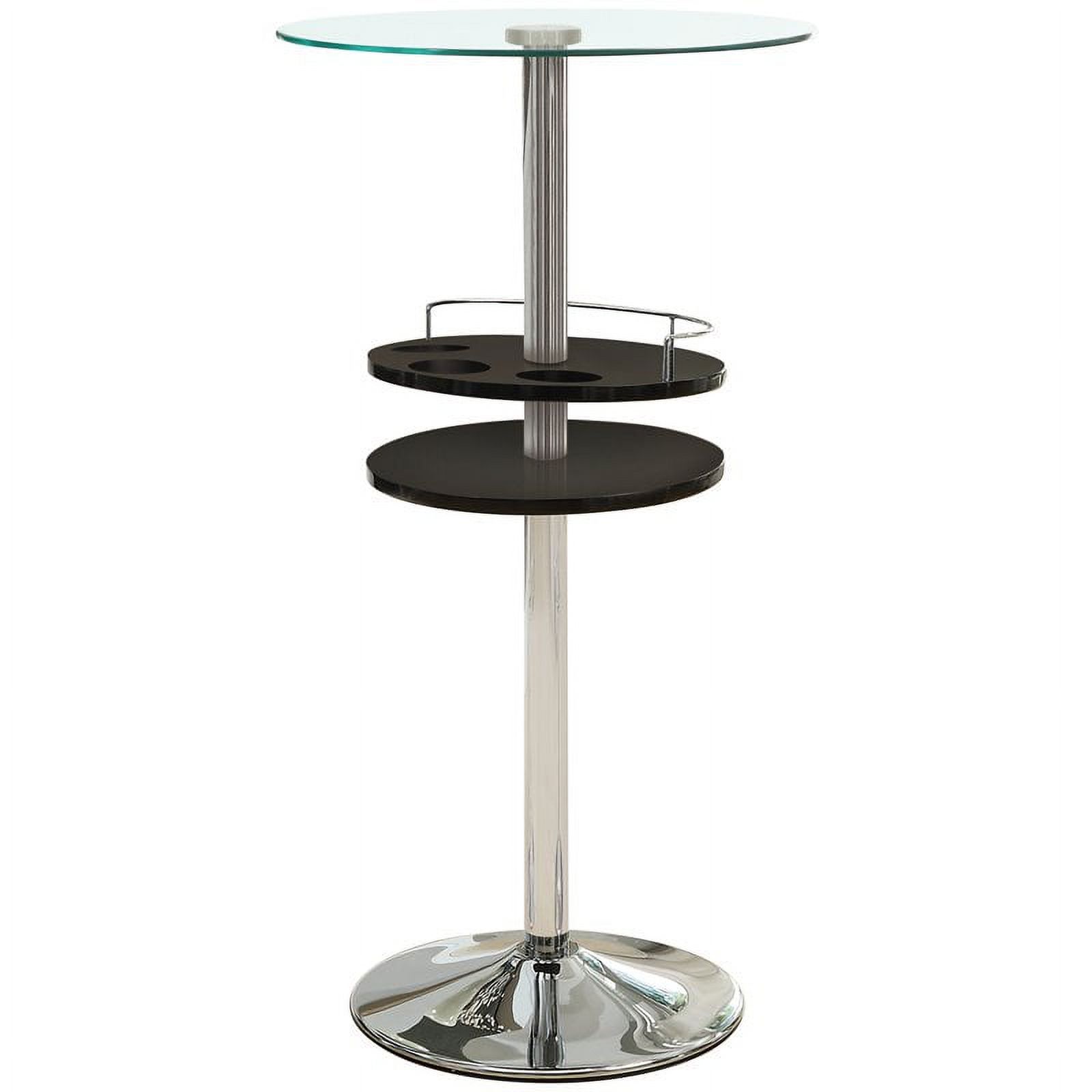 Bowery Hill 24" Round Glass Top Pub Table in Glossy Black and Chrome ...