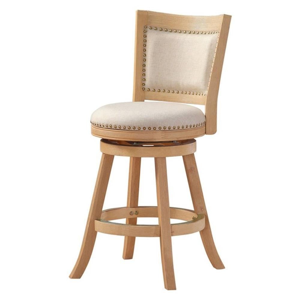 Bowery Hill 25.5" Coastal Wood & Linen Counter Stool in Driftwood Cream ...